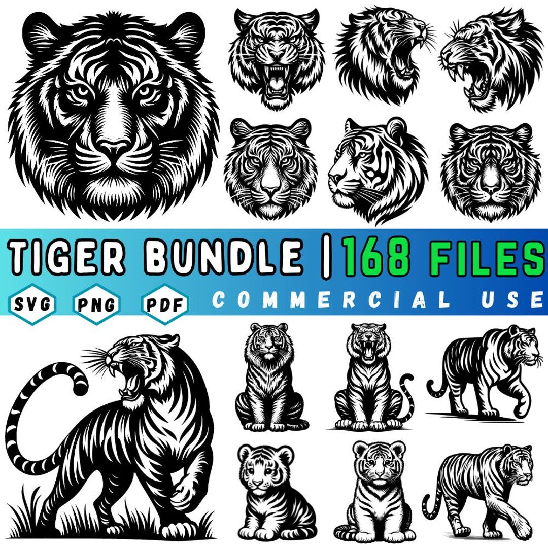 168 Tiger Svg Bundle | Tiger Dxf Png Eps Files | Wild Animal Jungle Cut ...