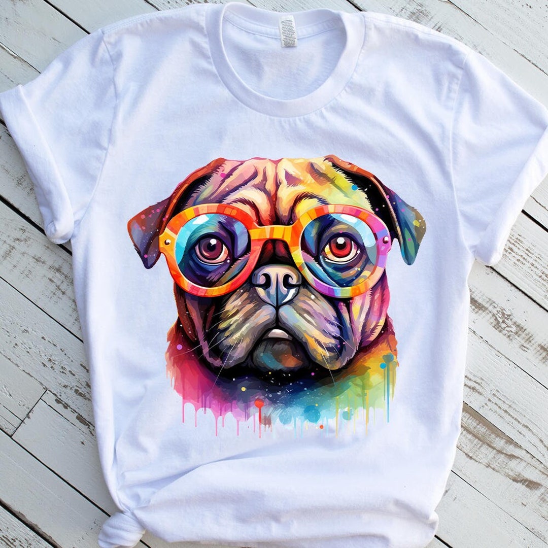 Pug Dog PNG Sublimation Design, Alcohol Ink, Pug Head Wearing ...