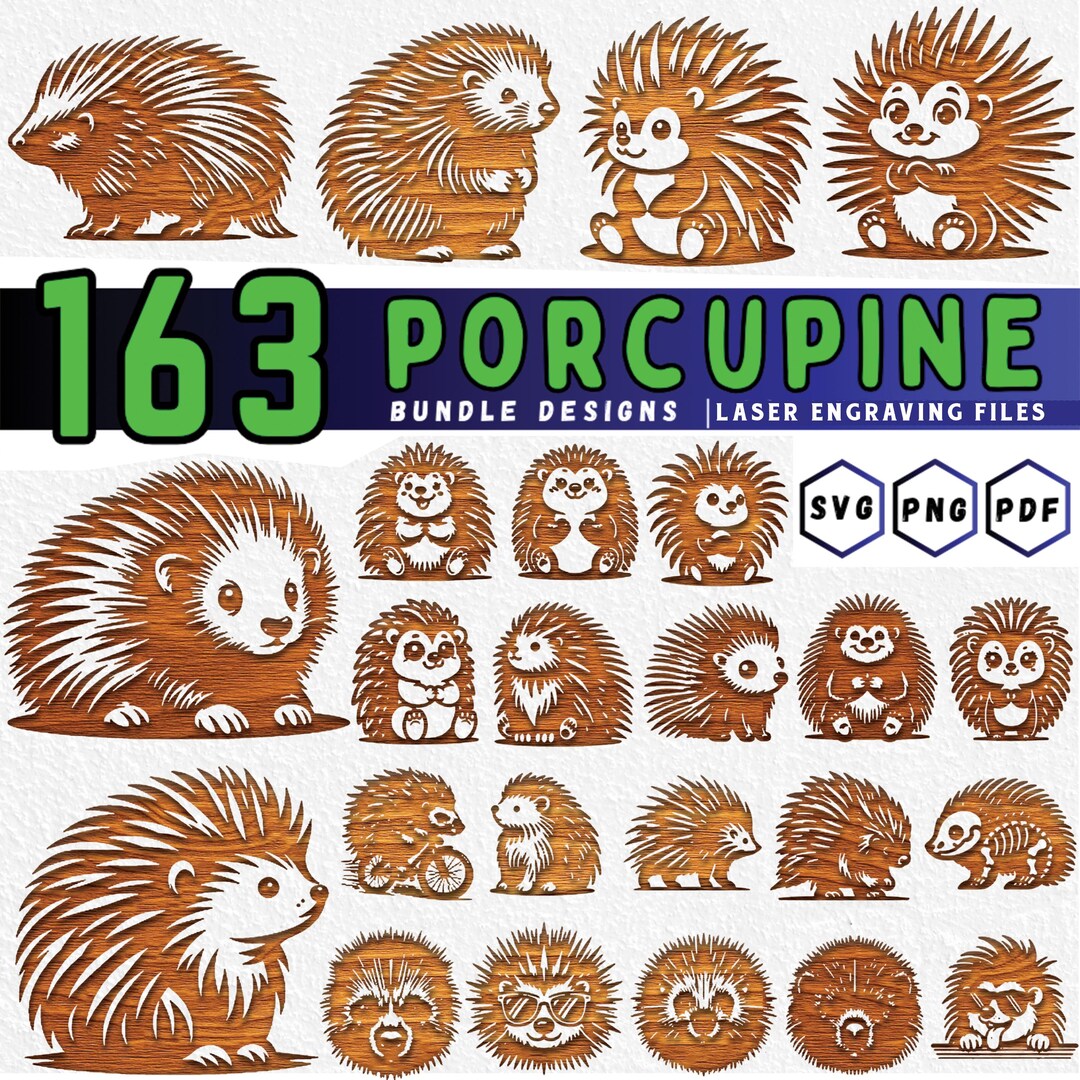 163 Laser Engraving Porcupine Dxf Bundle | Woodland Animal Svg Vector ...