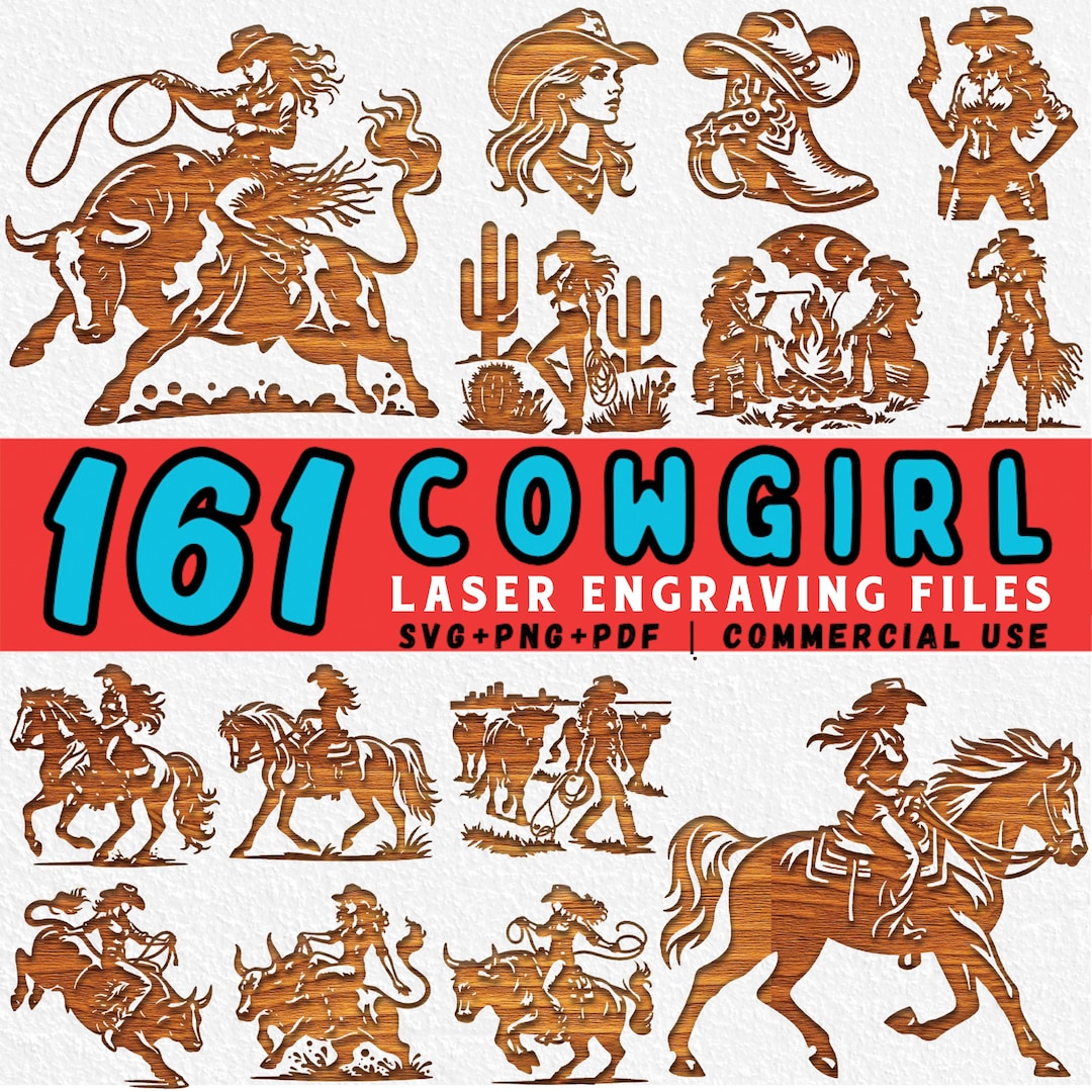 161 Cowgirl Laser Engraving SVG Bundle: Western Line Art, Laser Cut ...