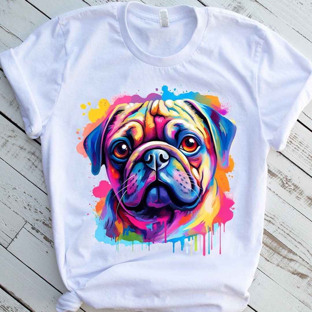 Pug Dog PNG Sublimation Design, Vibrant Color, Pug Head in Alcohol Ink ...