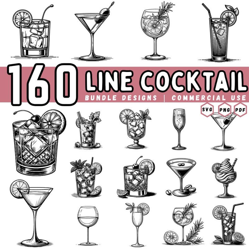 Cocktail Line Art - Etsy