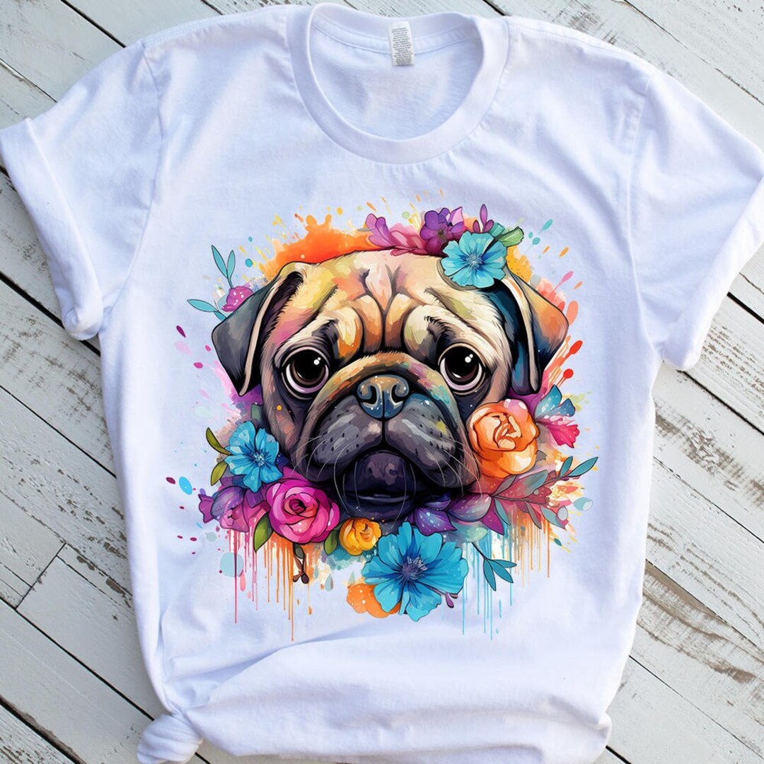 Pug Dog PNG Sublimation Design, Alcohol Ink, Pug Head Mixed With ...