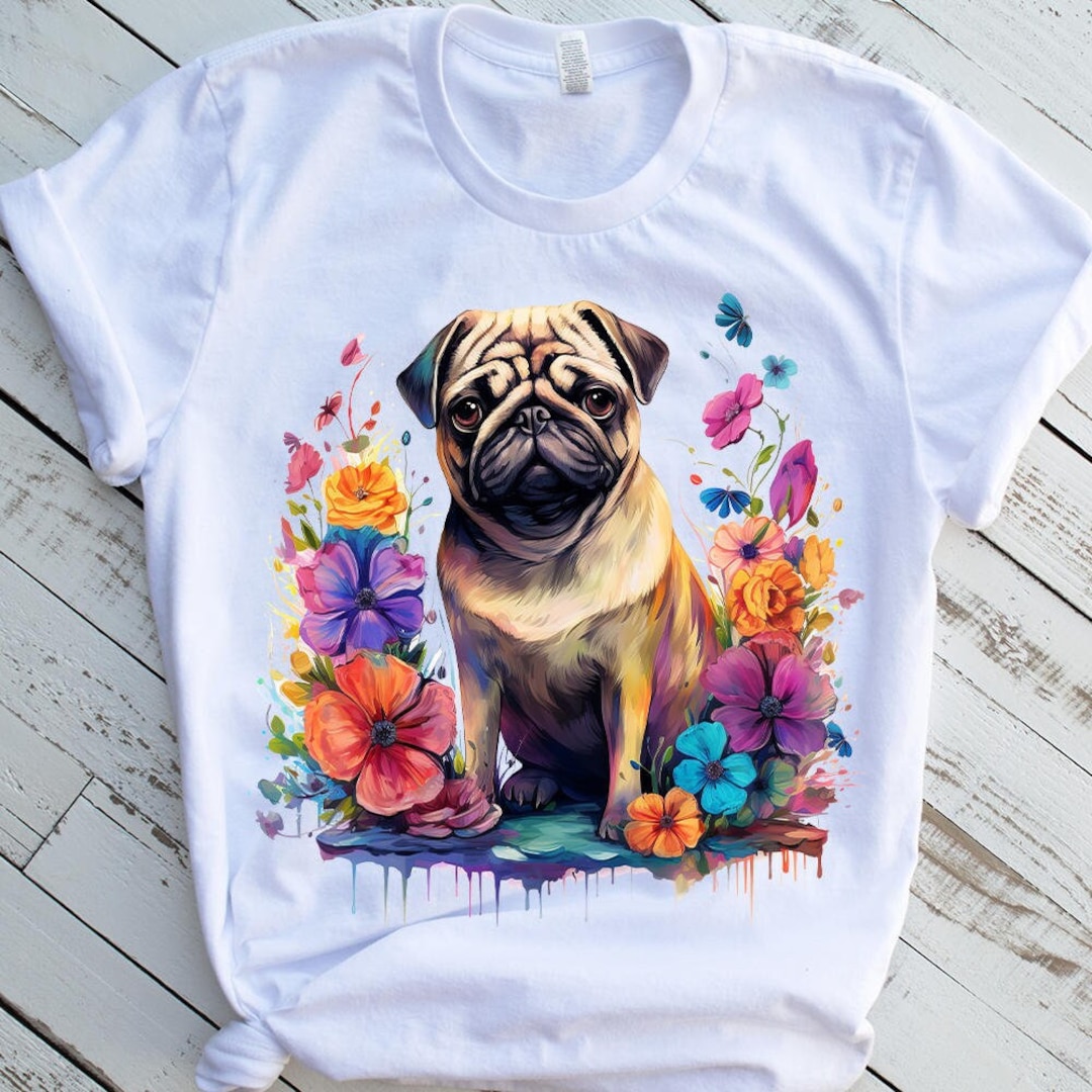 Pug Dog PNG Sublimation Design, Alcohol Ink, Pug Standing Mixed With ...