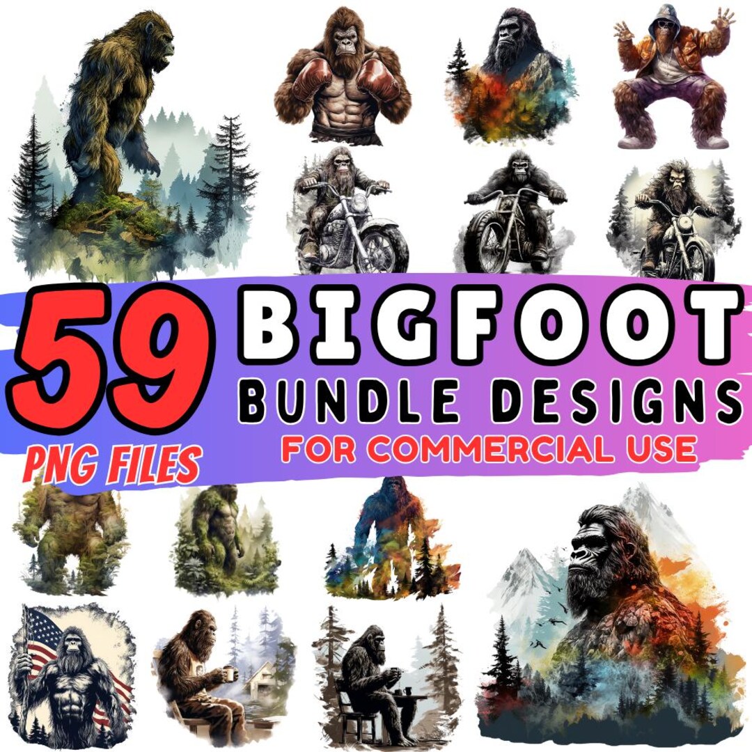 Bigfoot PNG Bundle: Funny Sasquatch Clipart for Mugs & Shirts (digital ...