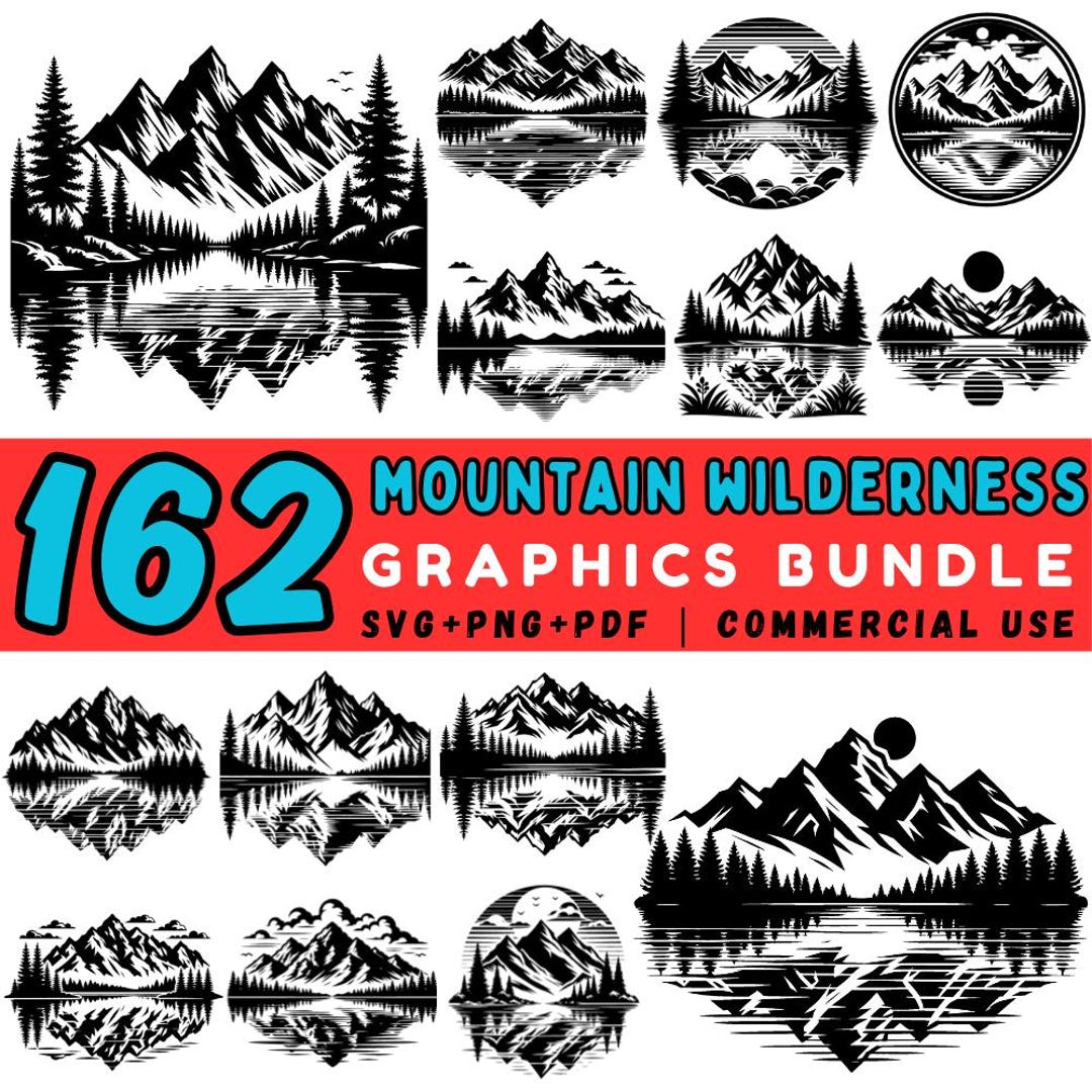 Mountain Wilderness SVG Bundle: Forest Landscape Clipart, Cricut Cut ...