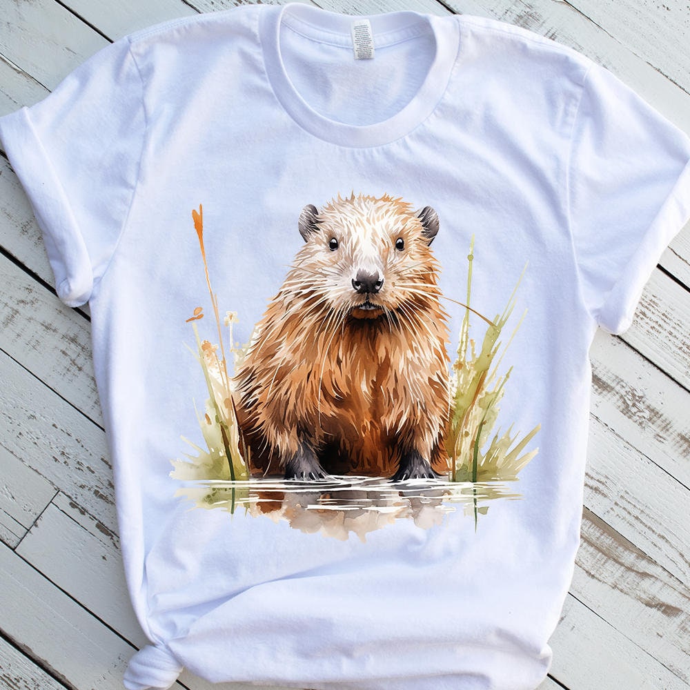 Muskrat PNG Sublimation File - Muskrat With Plant and Water Reflection ...