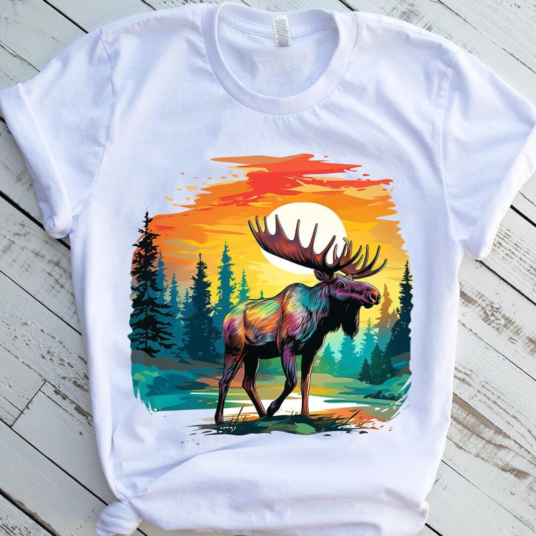Moose PNG Sublimation Design, Moose Mixed With Natures in Sunset ...