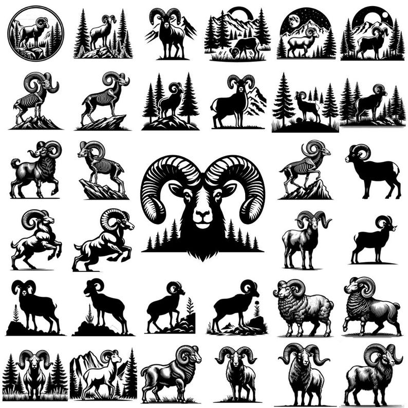 136 Bighorn Svg Bundle | Ram Svg Dxf Png Eps | Mountain Sheep Hunting Silhouette Clipart ...