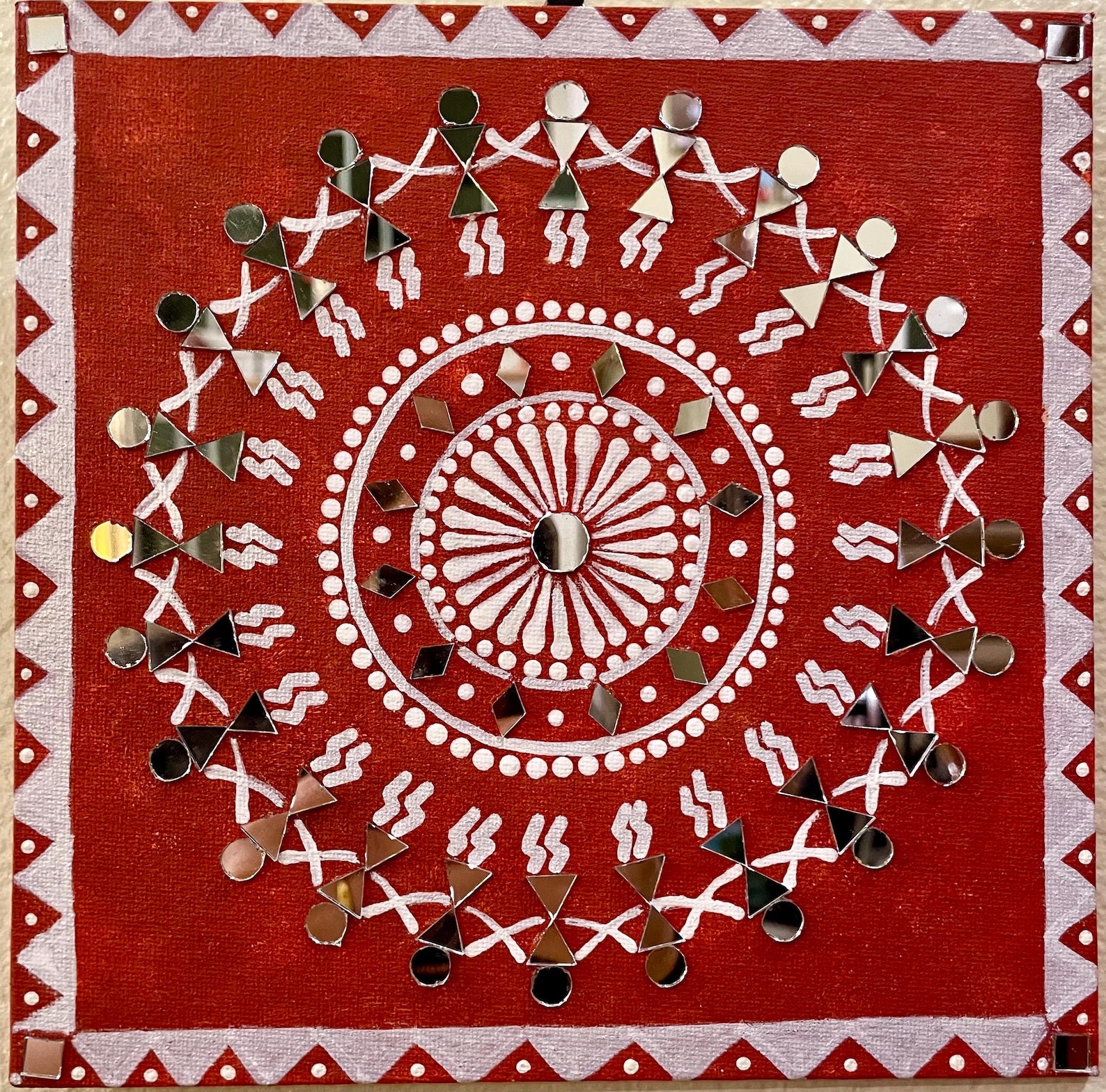 8x8" Hand-painted Warli Painting| Square Canvas Wall Art | Mirror ...