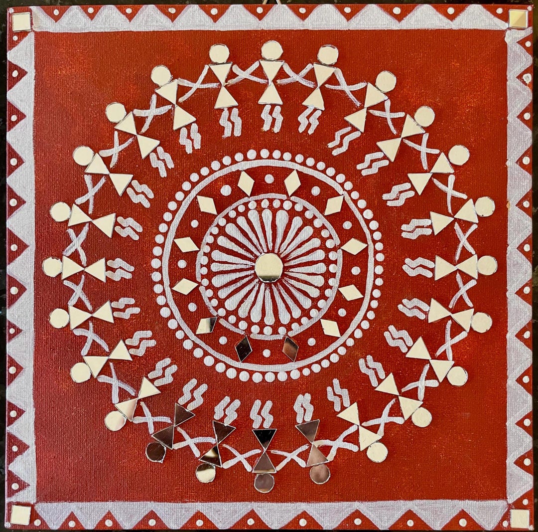 8x8" Hand-painted Warli Painting| Square Canvas Wall Art | Mirror ...