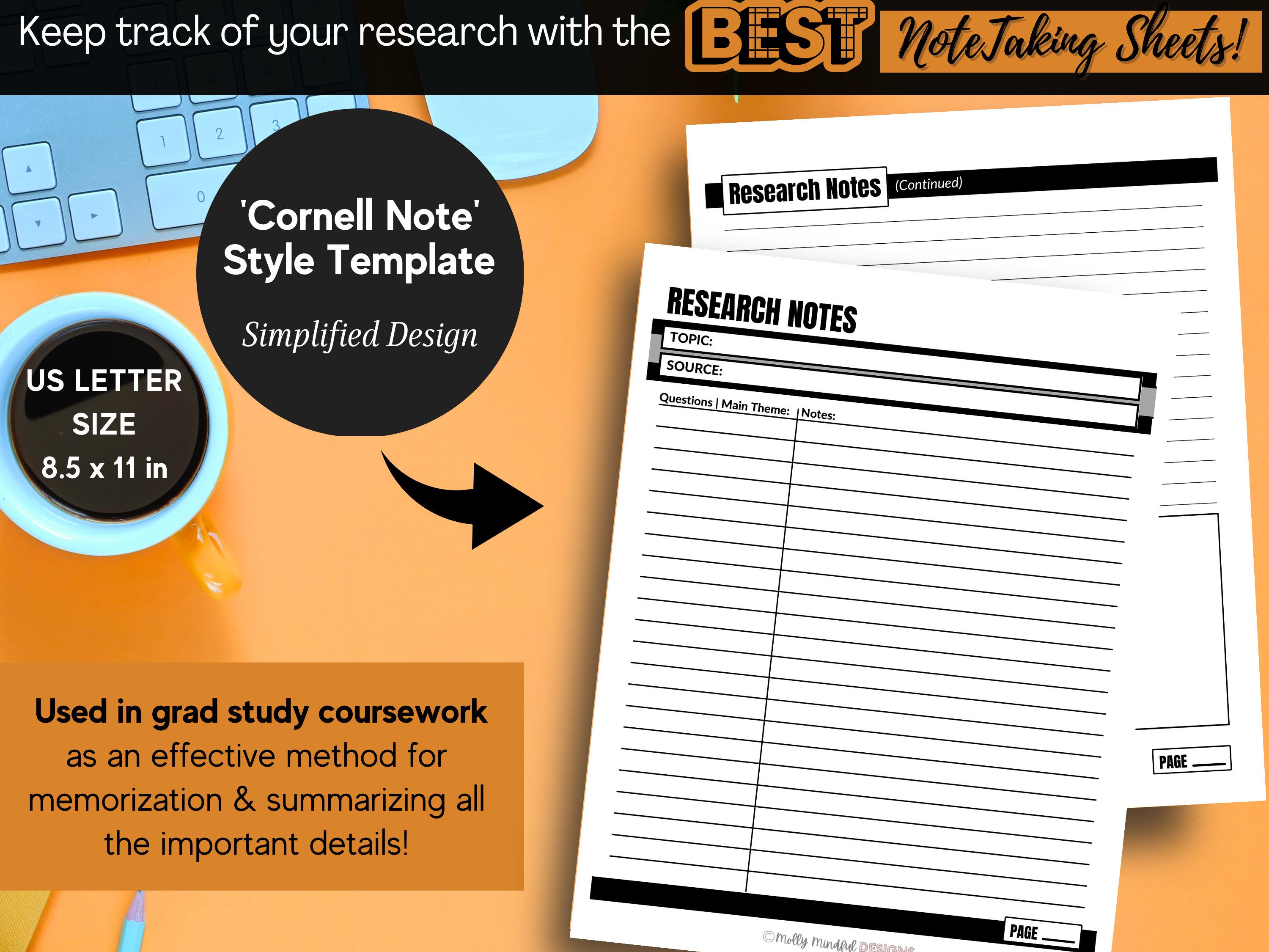 Research Notes, Cornell Notes Template, Lecture Notes, Printable ...