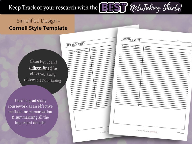 Research Notes, Cornell Template, Lecture Notes, Printable Lined Note ...