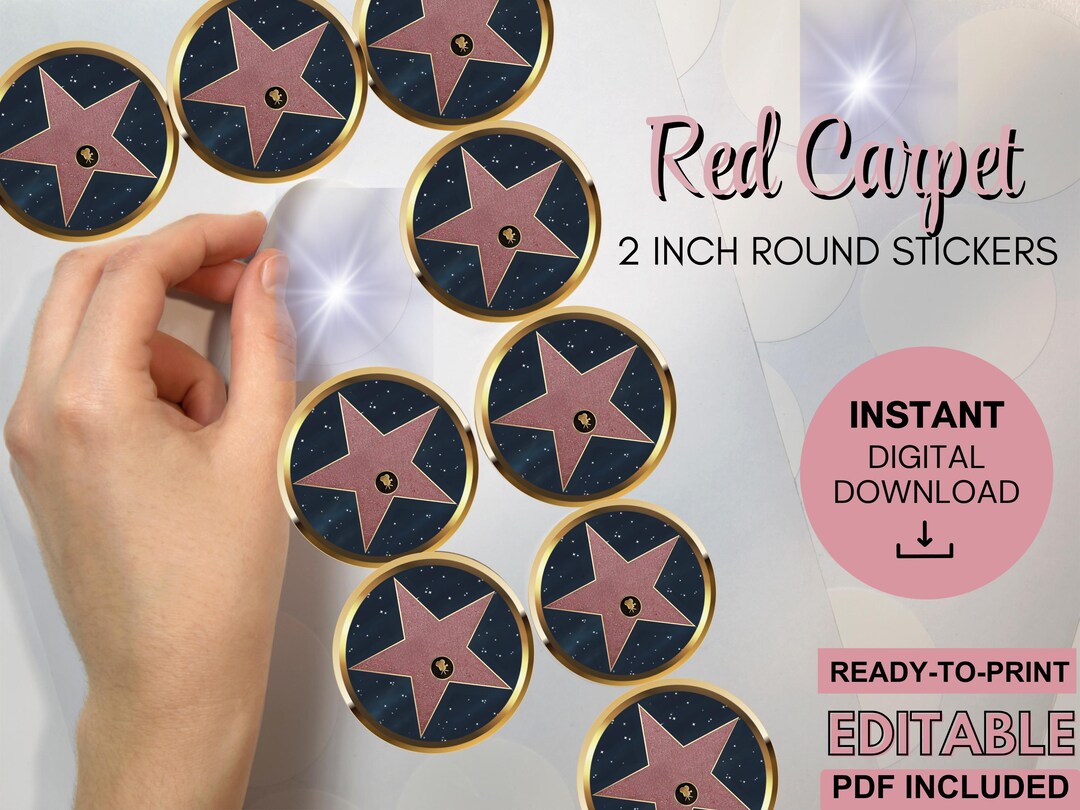 Red Carpet Hollywood Star Stickers: 2" VIP Party Labels (digital ...