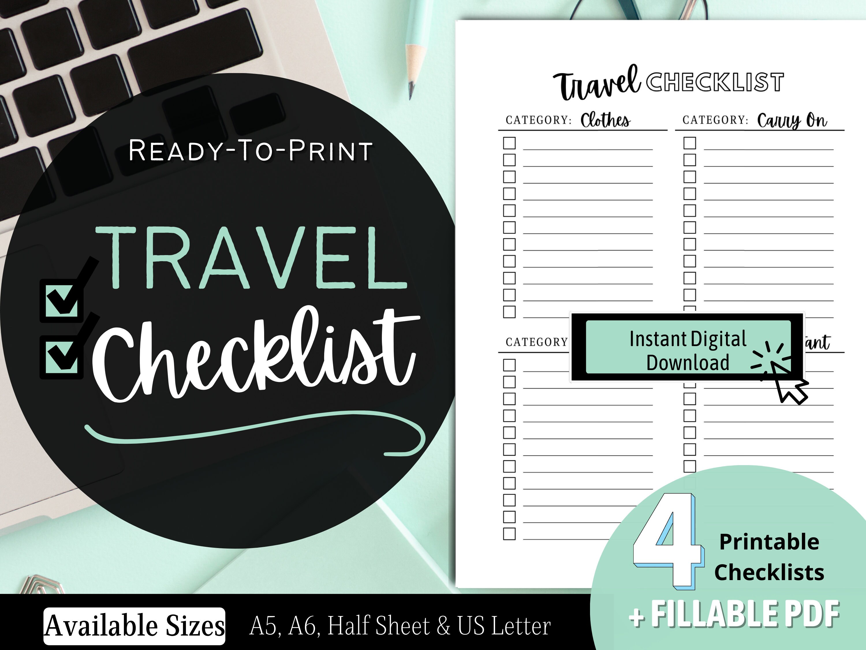 Editable Travel Checklist: Printable Packing List Template (digital ...