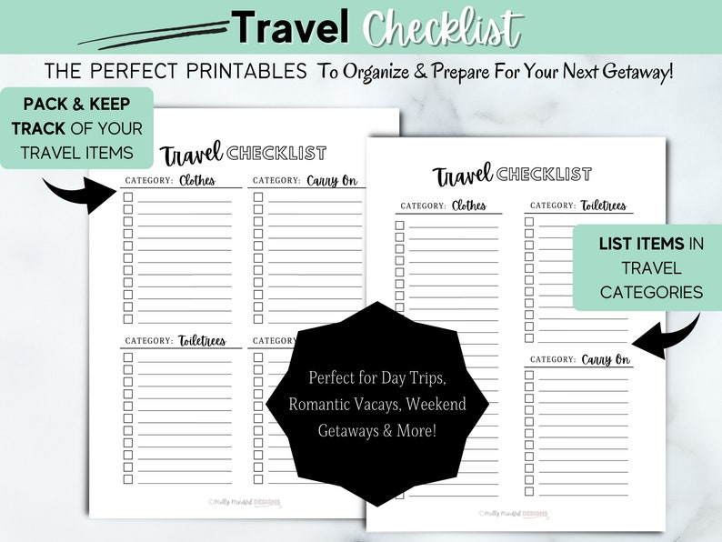 Editable Travel Checklist: Printable Packing List Template (digital ...