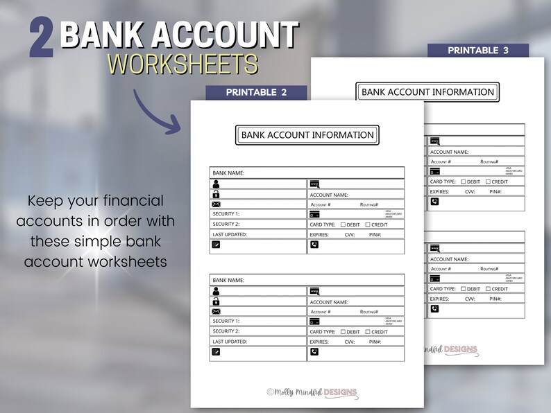 Editable Account Tracker, Bank Account Information Template, Login ...