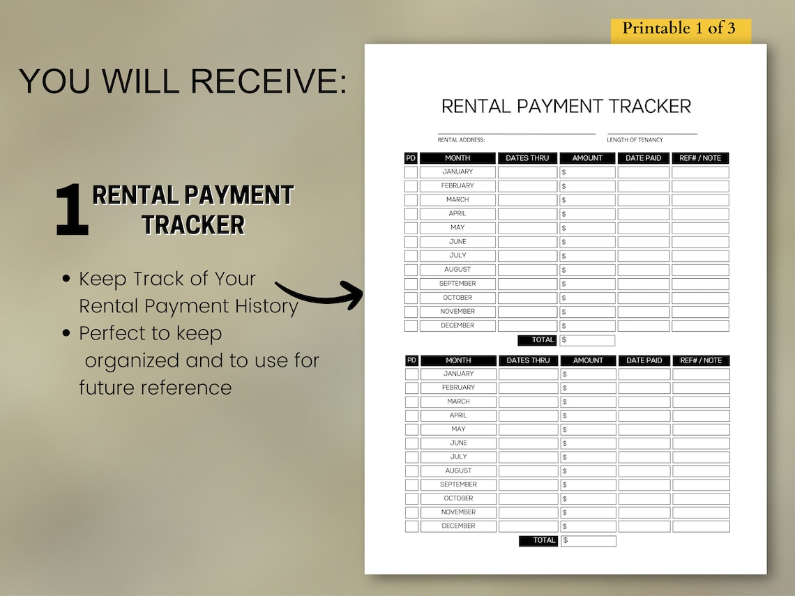 Editable Rent Tracker, Personal Planner, Monthly Rental Payment, Rental ...