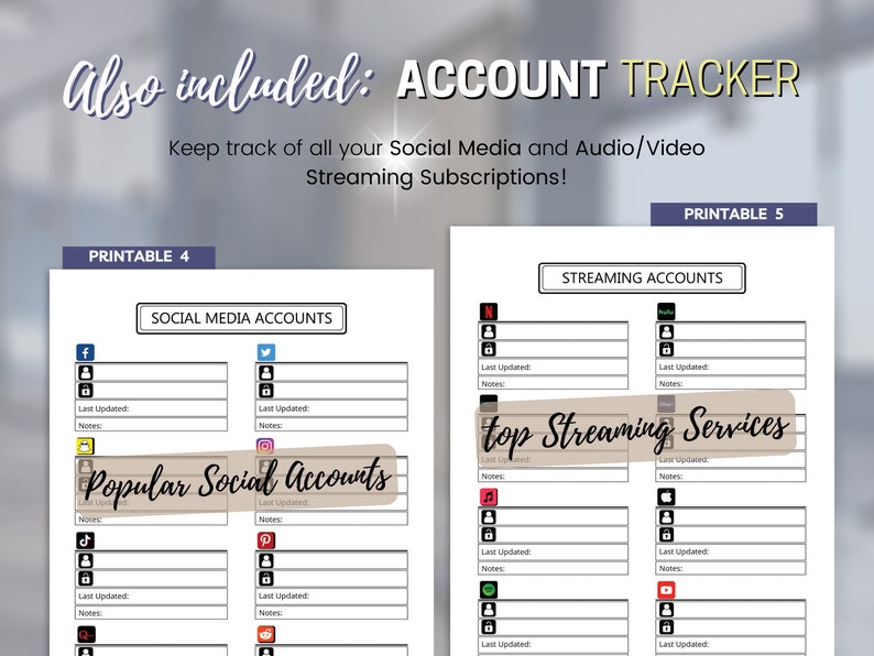 Editable Account Tracker, Bank Account Information Template, Login ...