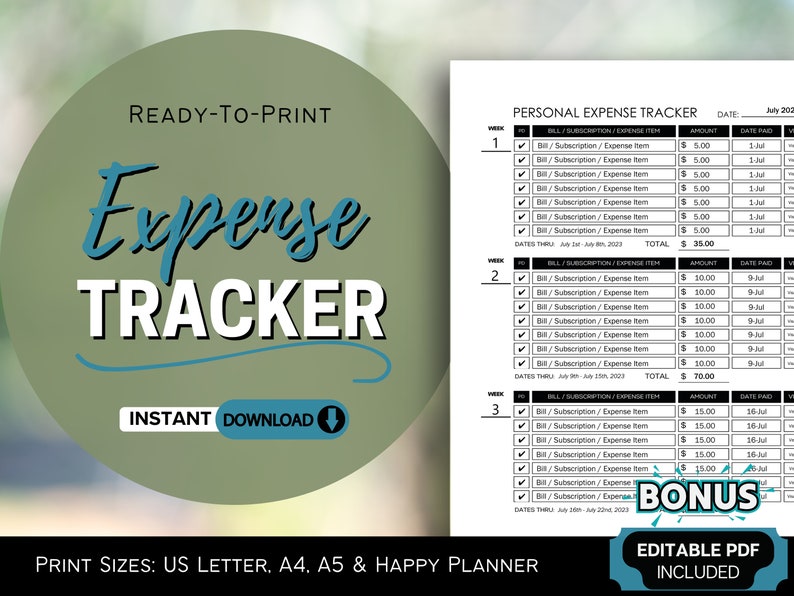Editable Expense Tracker, Financial Planner, Spending Tracker, Personal ...