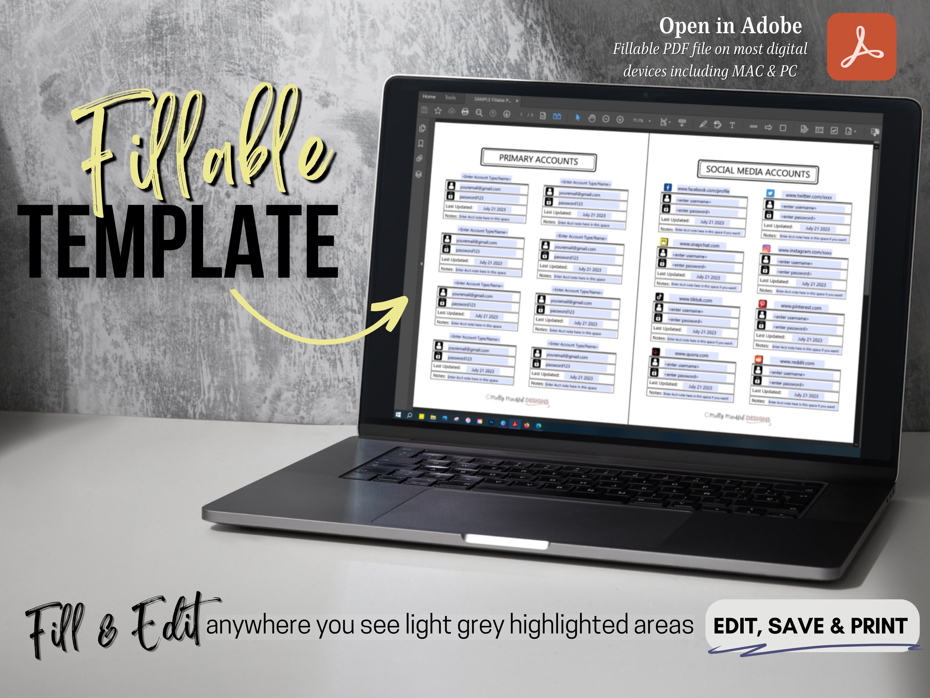 Editable Account Tracker, Bank Account Information Template, Login ...