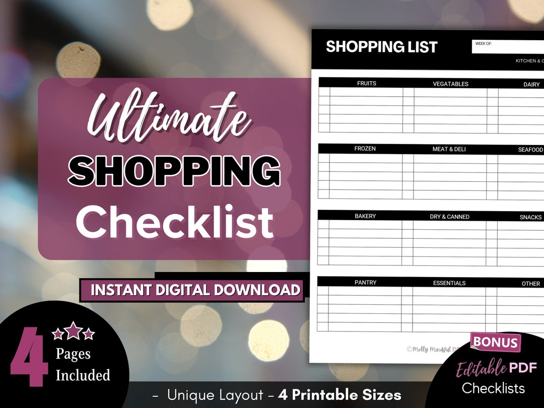 Editable Shopping List Template, Printable Grocery Store Checklist ...
