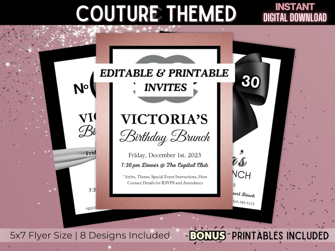 Classy Chic Invite, Black & White Birthday Party Invitation Template ...
