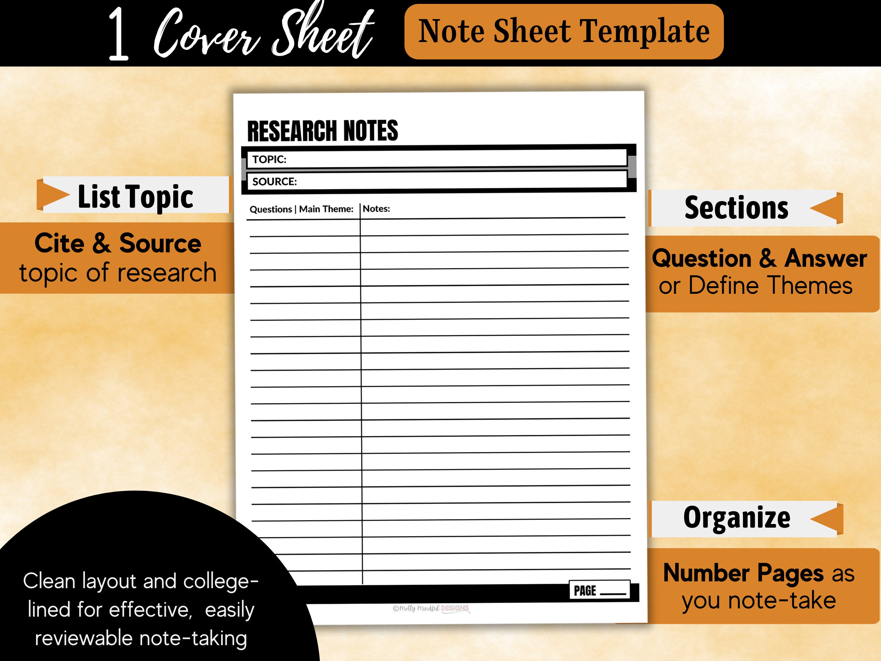 Research Notes, Cornell Notes Template, Lecture Notes, Printable ...