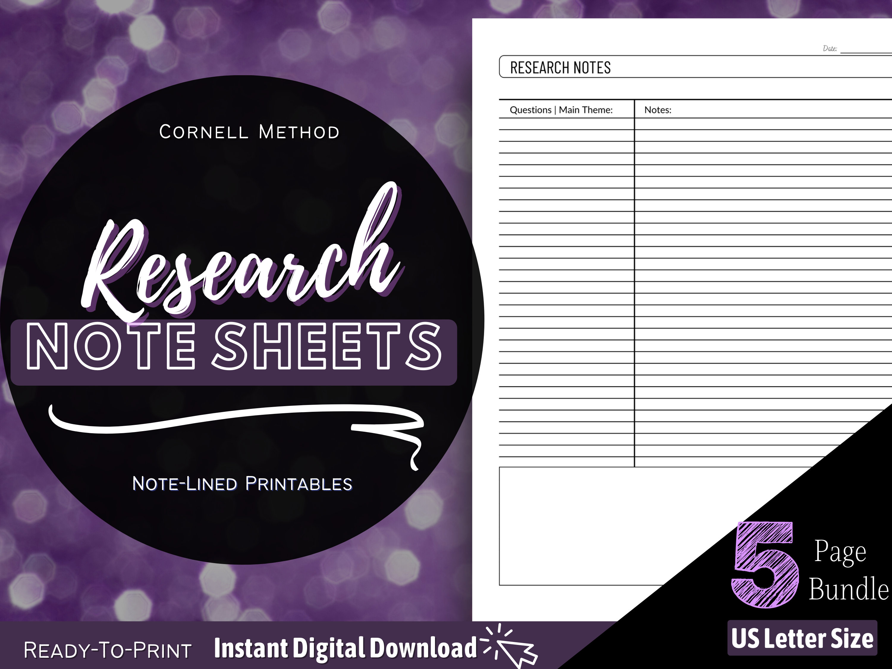 Research Notes, Cornell Template, Lecture Notes, Printable Lined Note ...