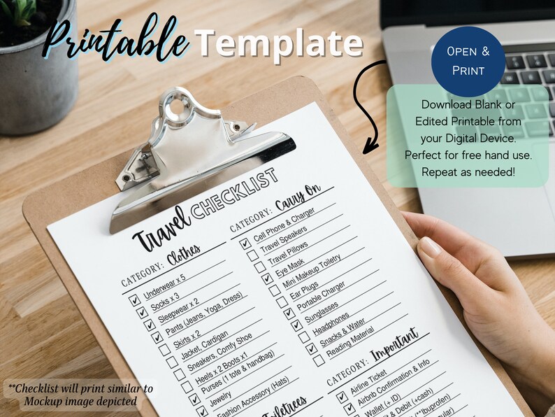 Editable Travel Checklist: Printable Packing List Template (digital ...