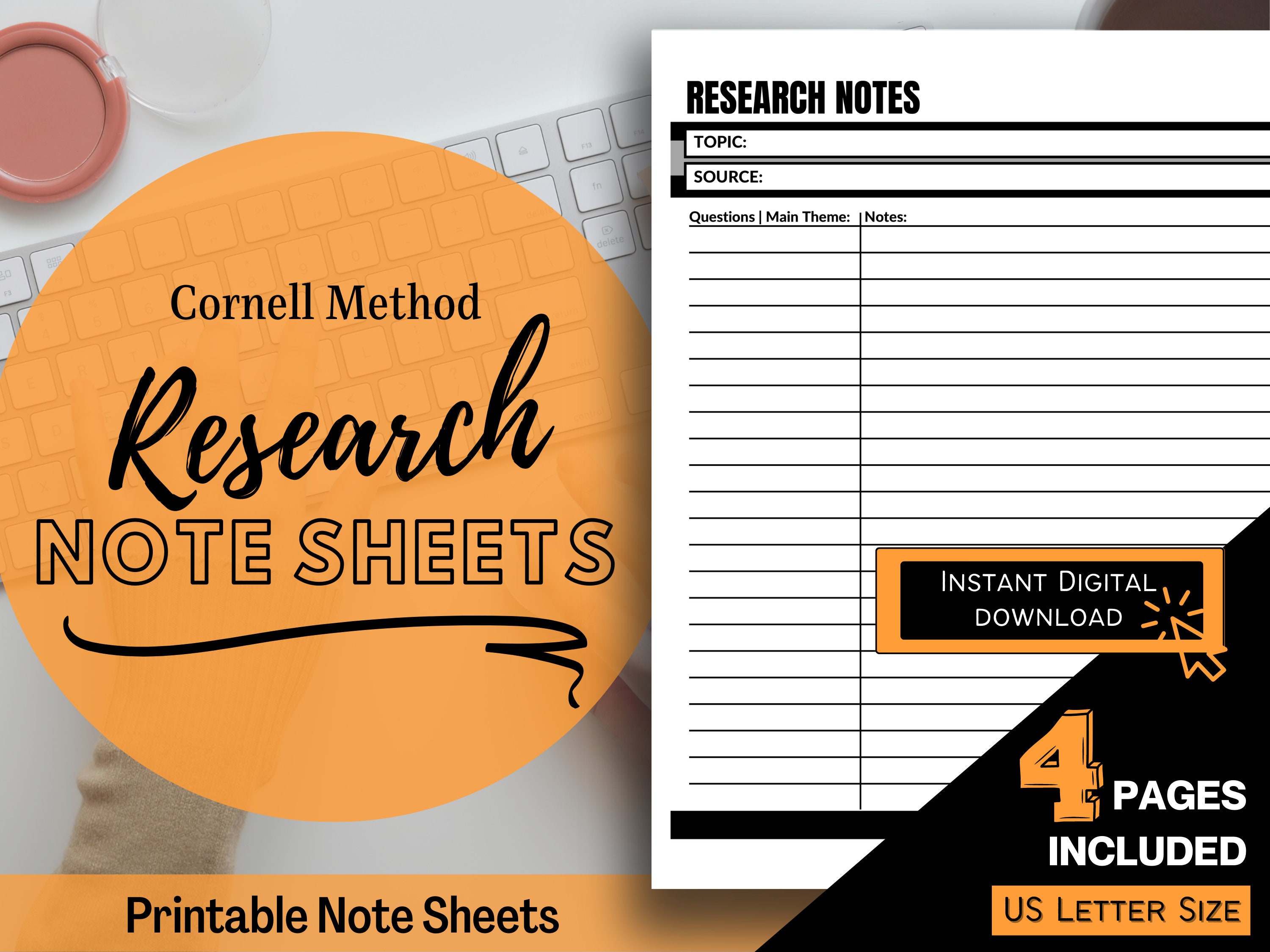 Research Notes, Cornell Notes Template, Lecture Notes, Printable ...
