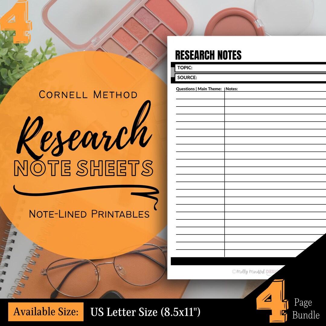 Cornell Method Research Notes Template: Printable Note Sheets (PDF) - Etsy