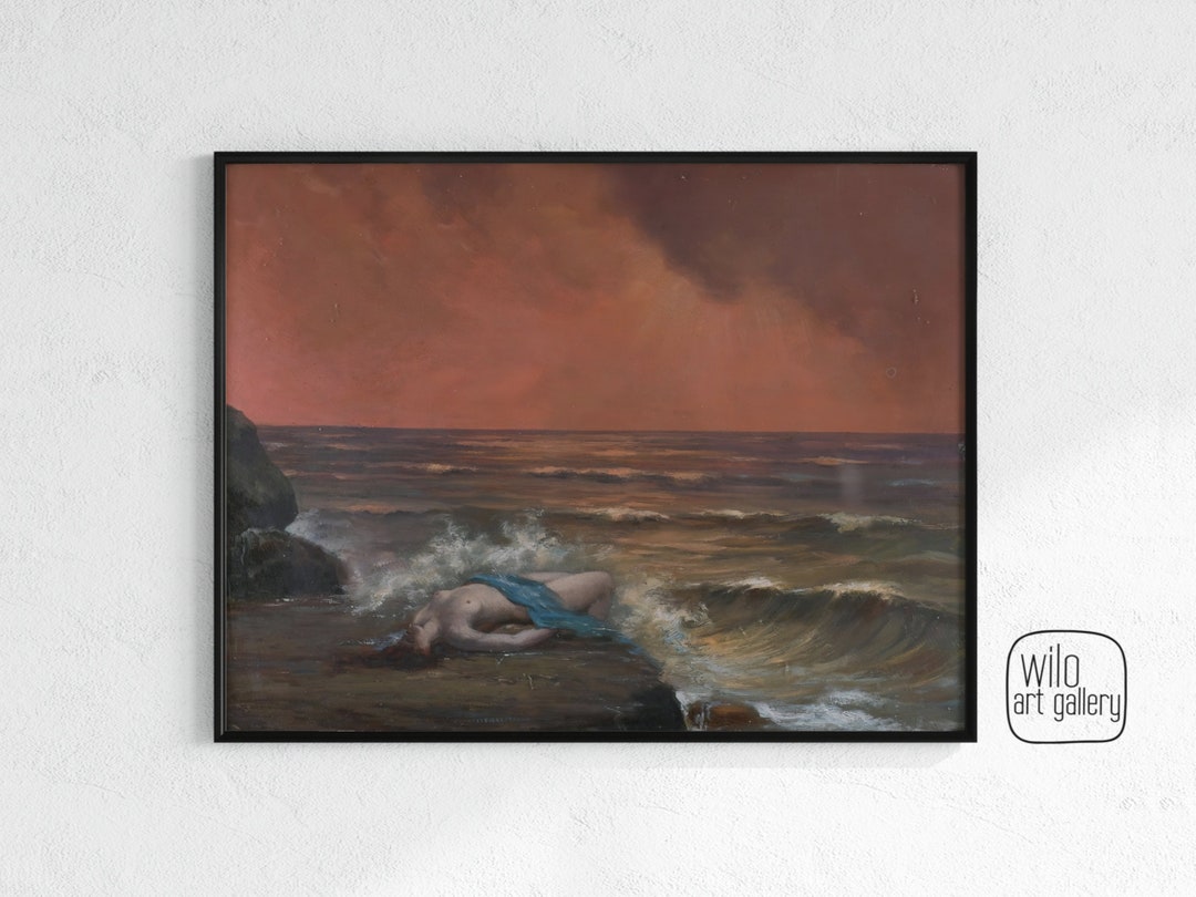 Rare Pink Sunset Mermaid Painting by Benes Knupfer Download Mermaid Art ...