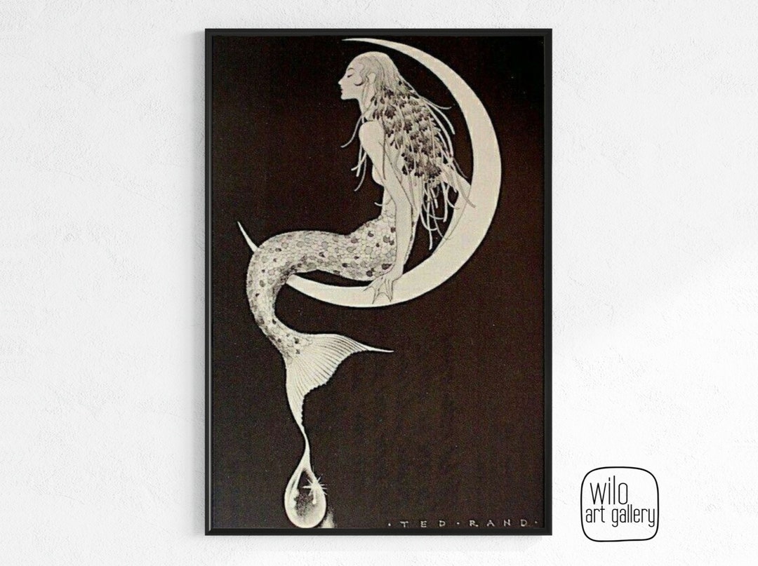 Art Deco Crescent Moon Mermaid Print by Ted Rand | Download Art Deco ...
