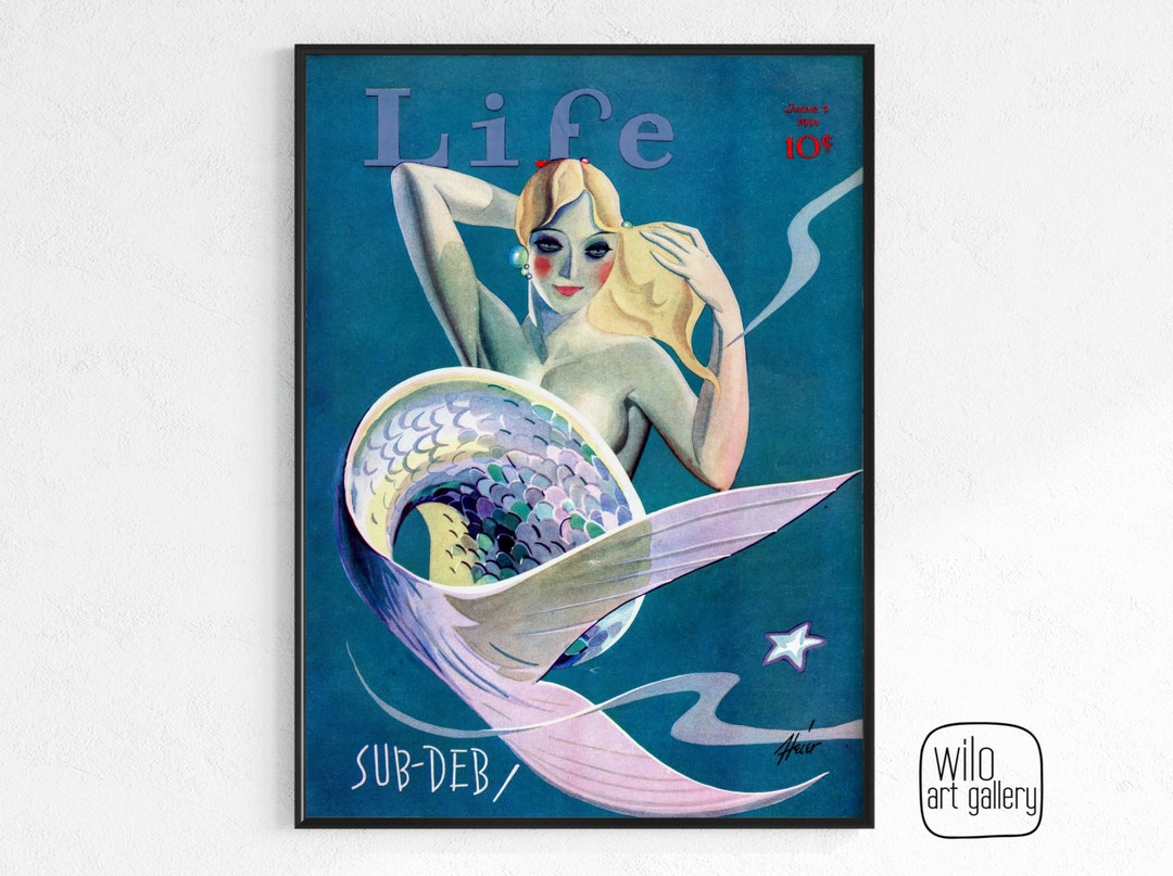 Art Deco Mermaid Print | Digital Art, Purple Mermaids, Posters, Vintage Mermaid Print, Mercore ...