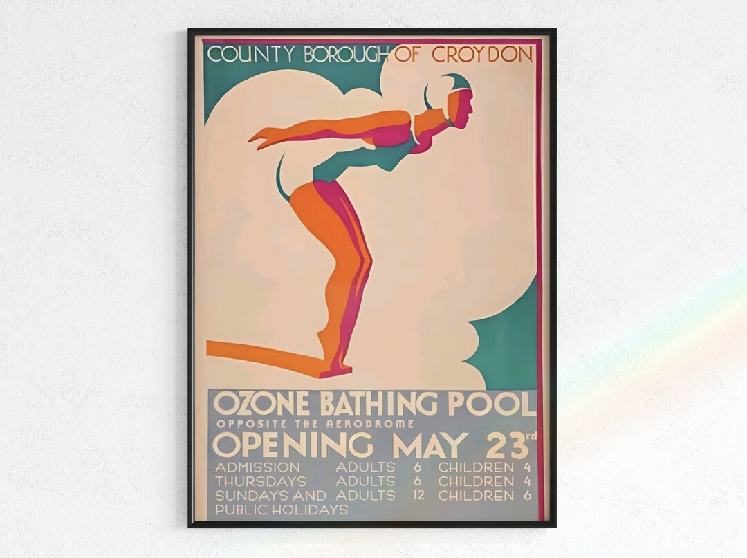 Colorful Vintage Swimming Pool Print | Direct Download, Swimmer Poster ...