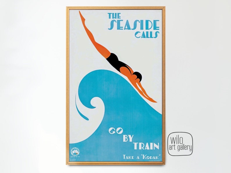 Art Deco Swimmer Poster | Download, Vintage Swimmer Poster, Swimming ...