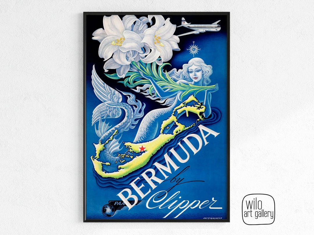 Mermaid Travel Poster for Bermuda by Boris Artzybasheff | Instant ...
