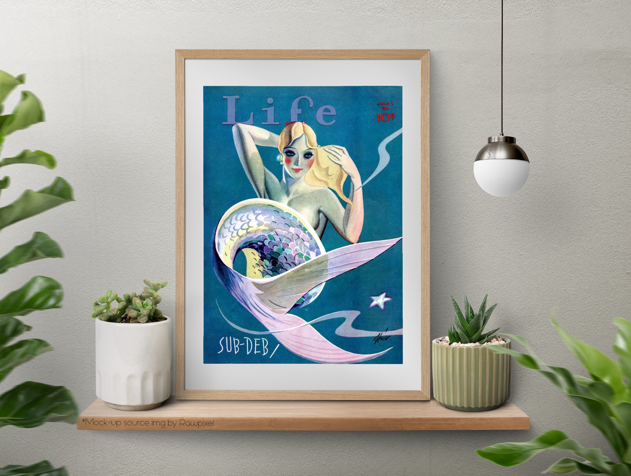 Art Deco Mermaid Print | Digital Art, Purple Mermaids, Posters, Vintage ...