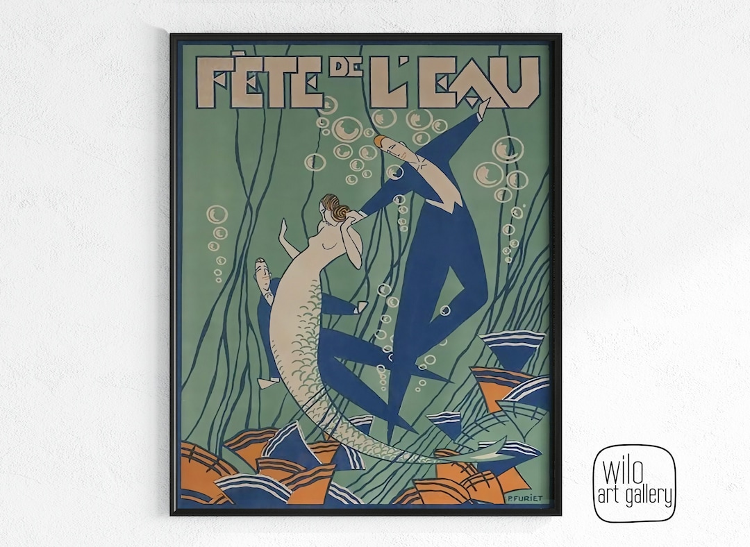 Art Deco Mermaid Poster | Instant Download, French Art Deco, Mermaid ...