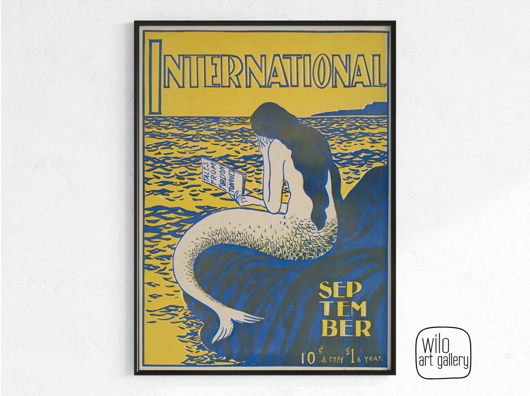 Vintage Mermaid Poster, Retro Magazine Cover | Mermaid Illustration ...