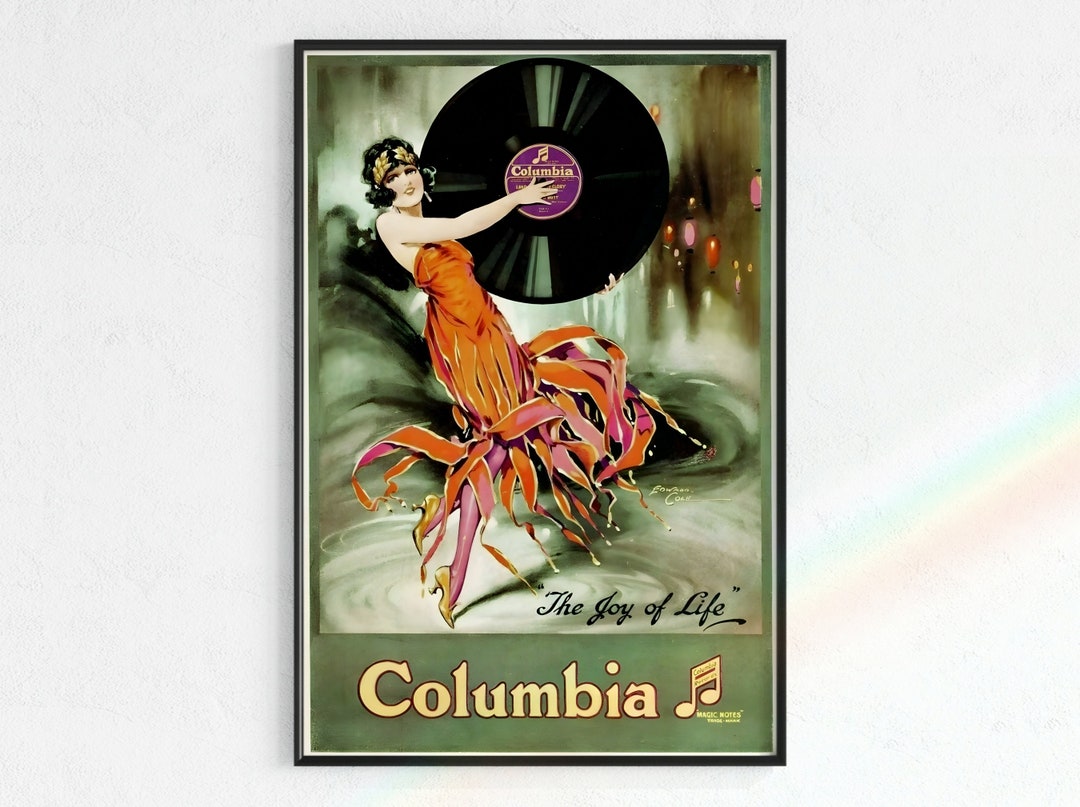 Hi-fi Flapper Girl Vintage Vinyl Record Poster in Green and Orange ...