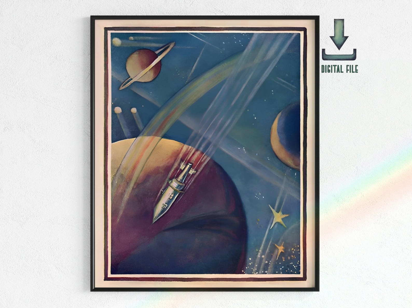 Vintage Space Poster | Digital Art Download, Rocketship, Retro Sci Fi ...
