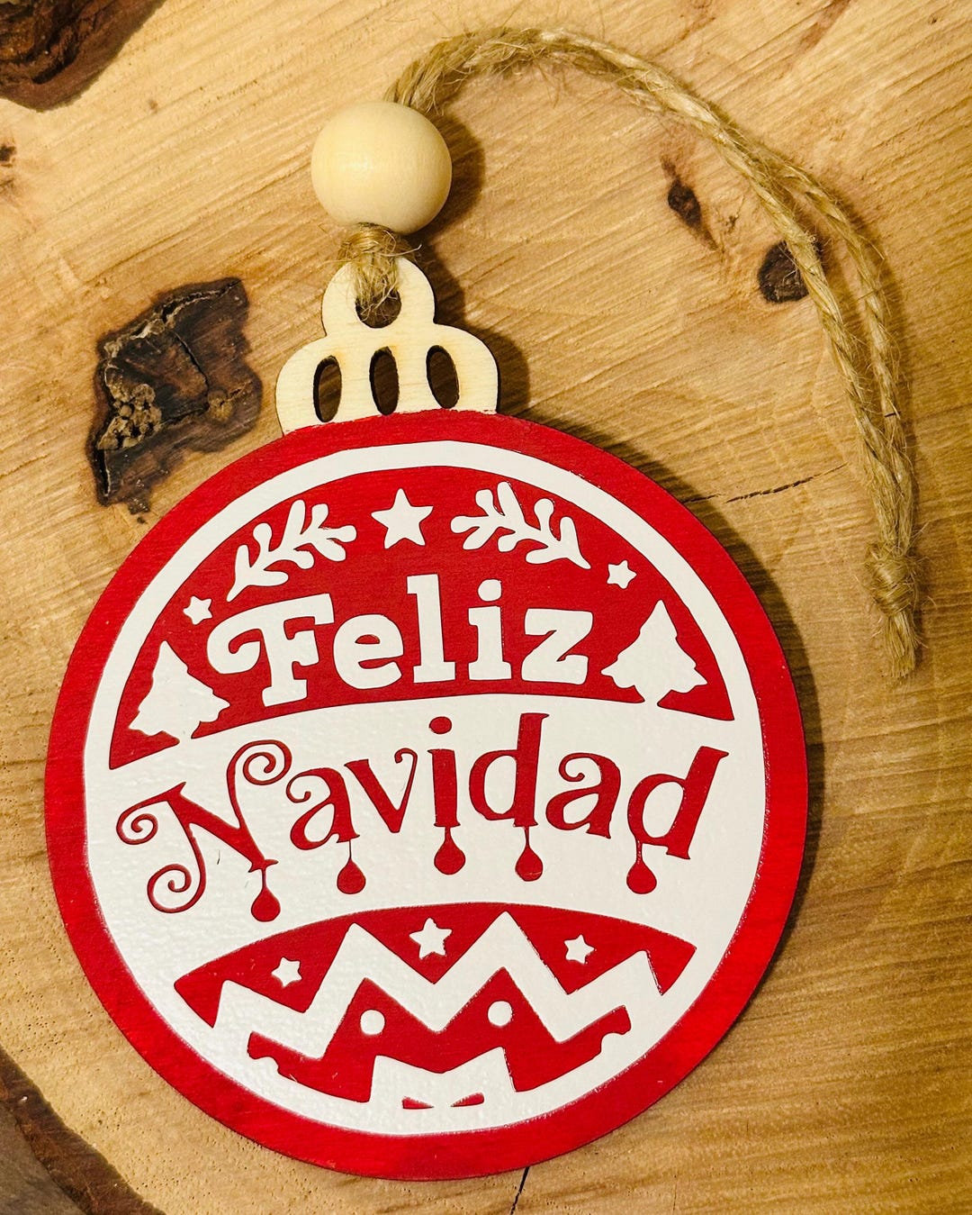 Feliz Navidad Ornament, Merry Christmas in Spanish Wooden Ornament ...