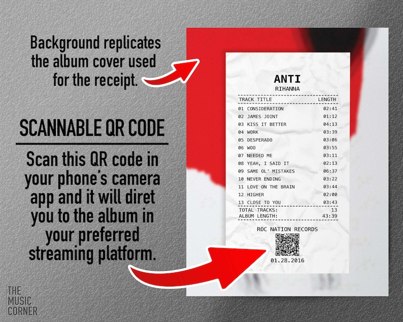 Choose Your Album Custom Receipt Poster Print | Scannable QR Code Music ...