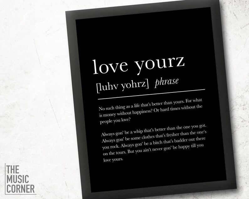 Love Yourz Dictionary Definition Rap Lyrics Poster Print - Etsy
