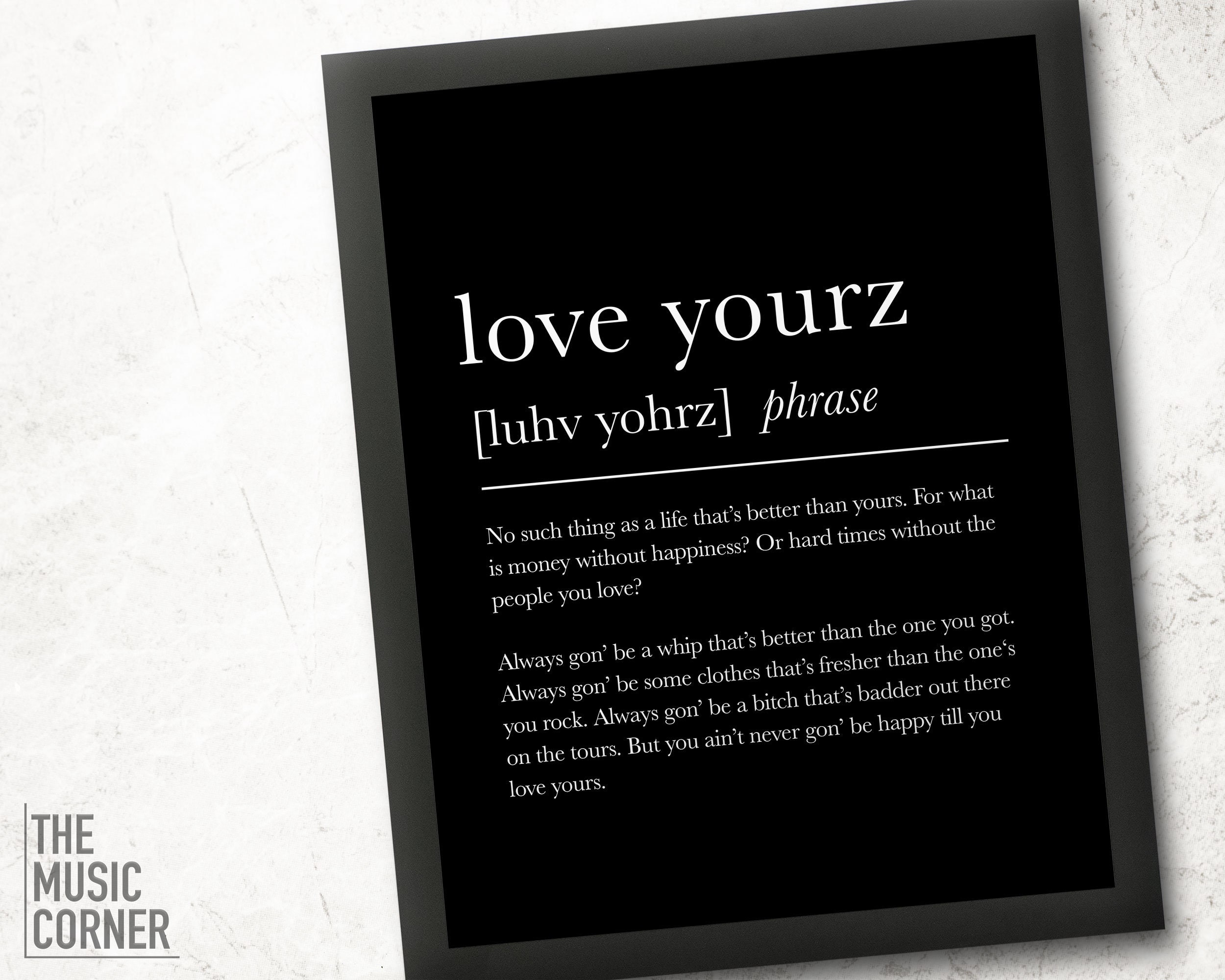 Love Yourz Dictionary Definition | Rap Lyrics Poster Print - Etsy