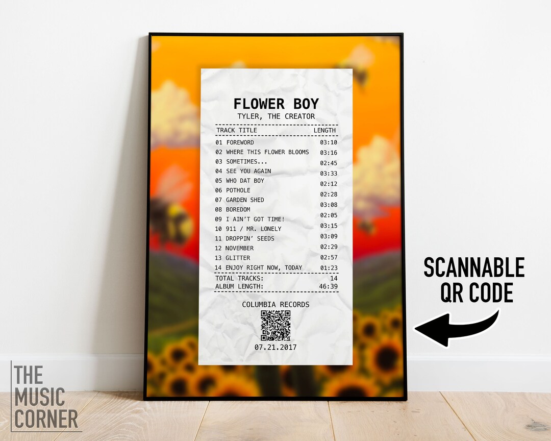 Flower Boy Receipt Poster Print | Scannable QR Code Music Decor ...