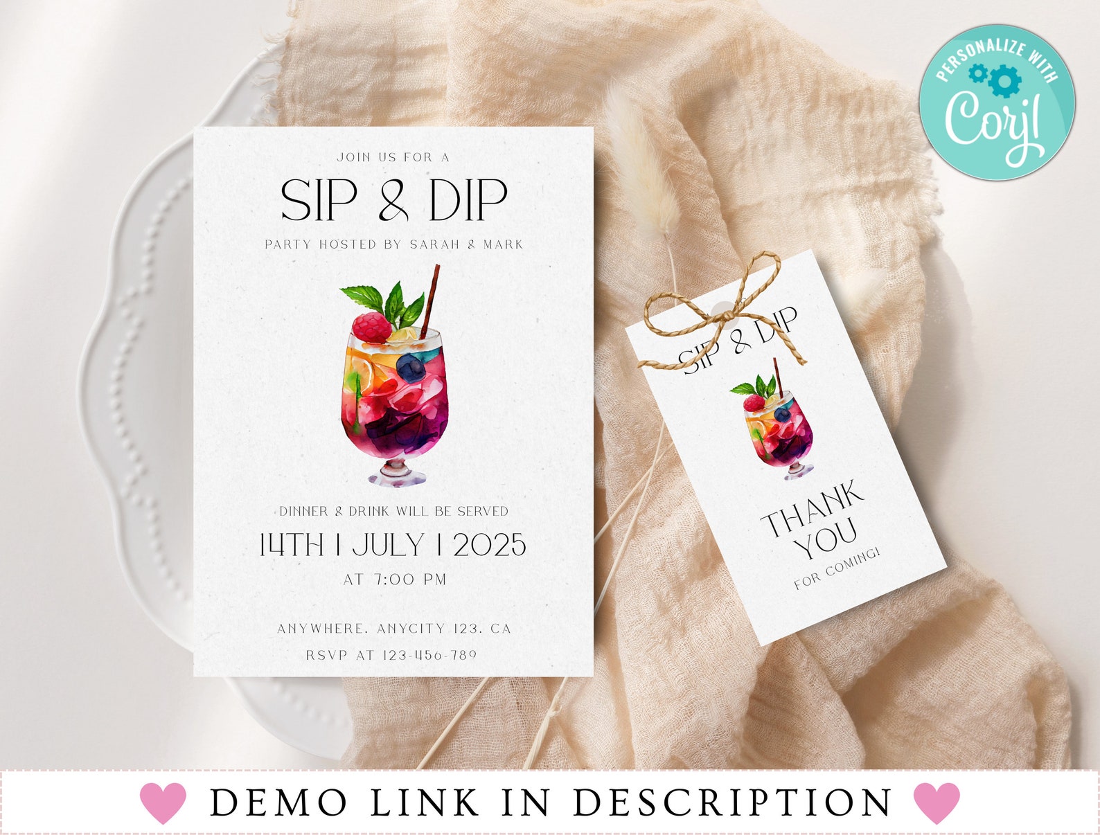 Sip and Dip Summer Party Invitation, Summer Cocktail Party Invitation ...