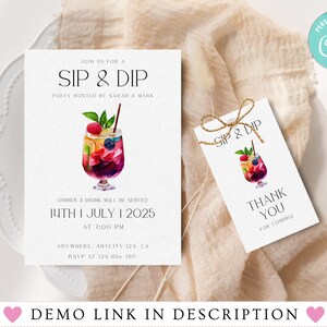 Sip and Dip Summer Party Invitation, Summer Cocktail Party Invitation ...